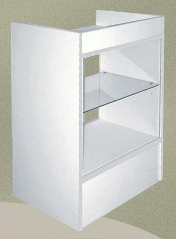 White Cash Register Stands - glass front checkout counter display fixture